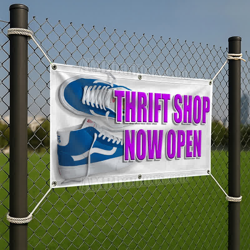 Thrift Shop Now Open Vinyl Banner – FSH2626 | Vinyl Banner